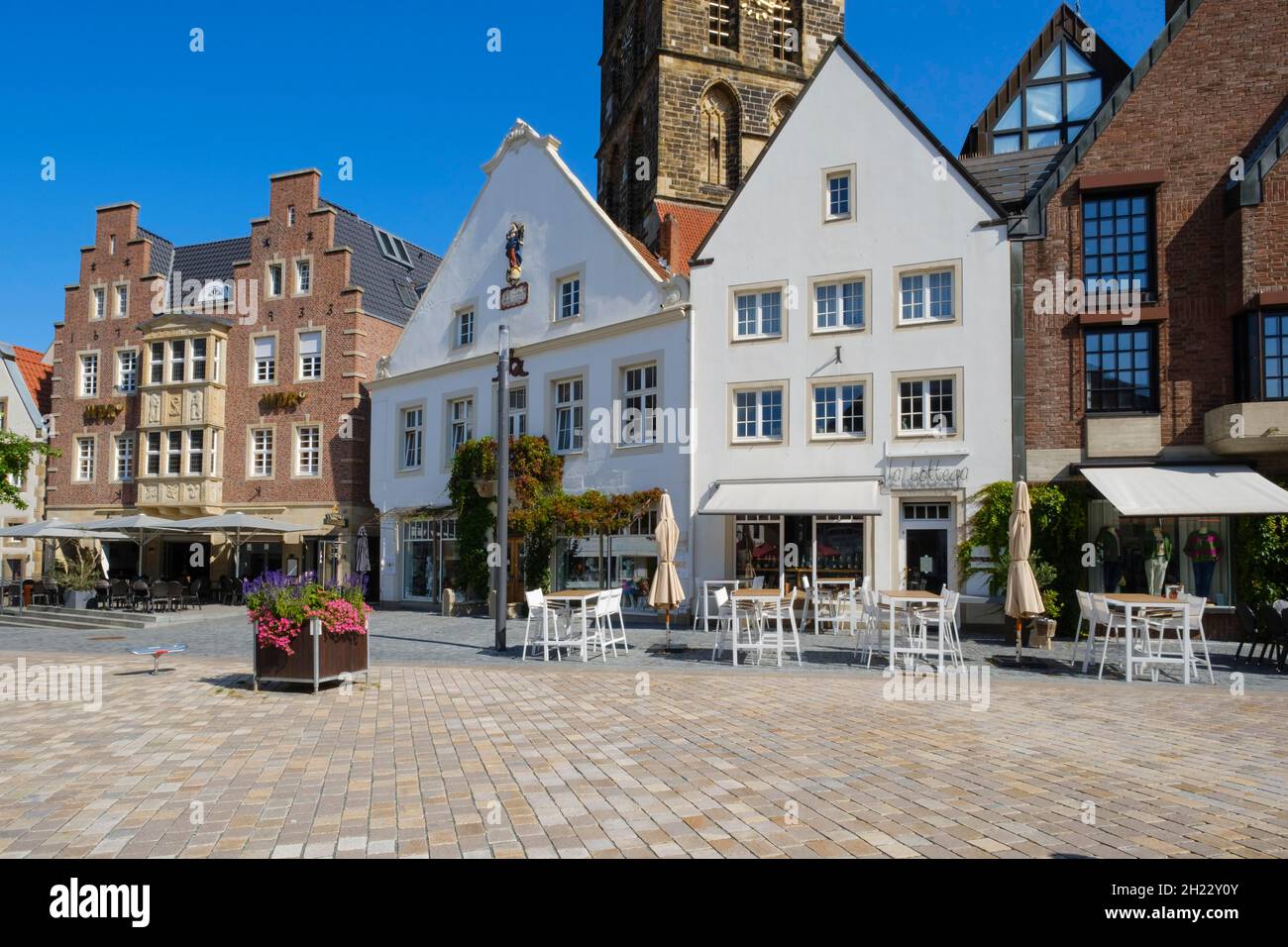 Gabled houses on the historic market square, Rheine, North Rhine ...
