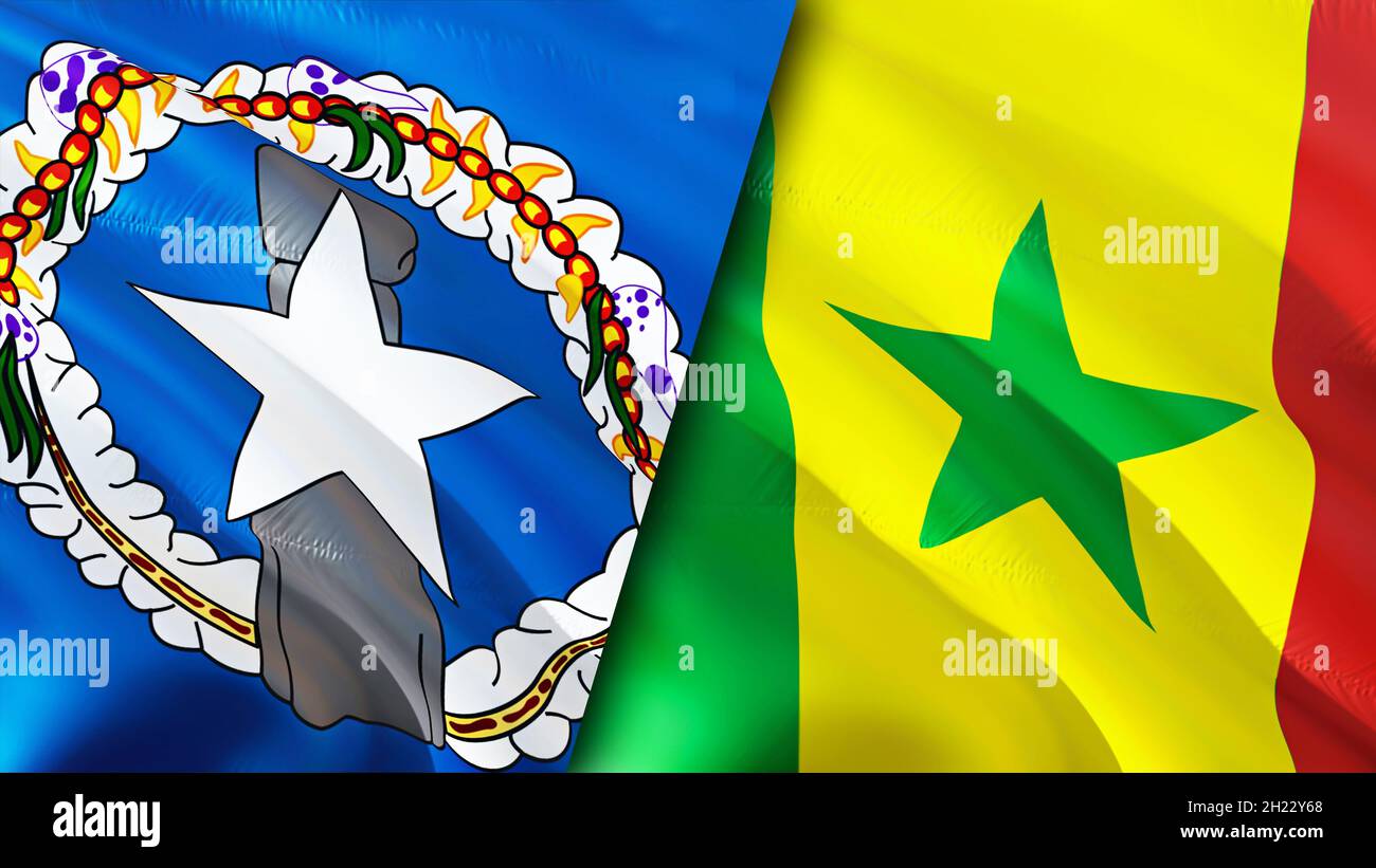 Mariana Islands and Senegal flags. 3D Waving flag design. Senegal ...
