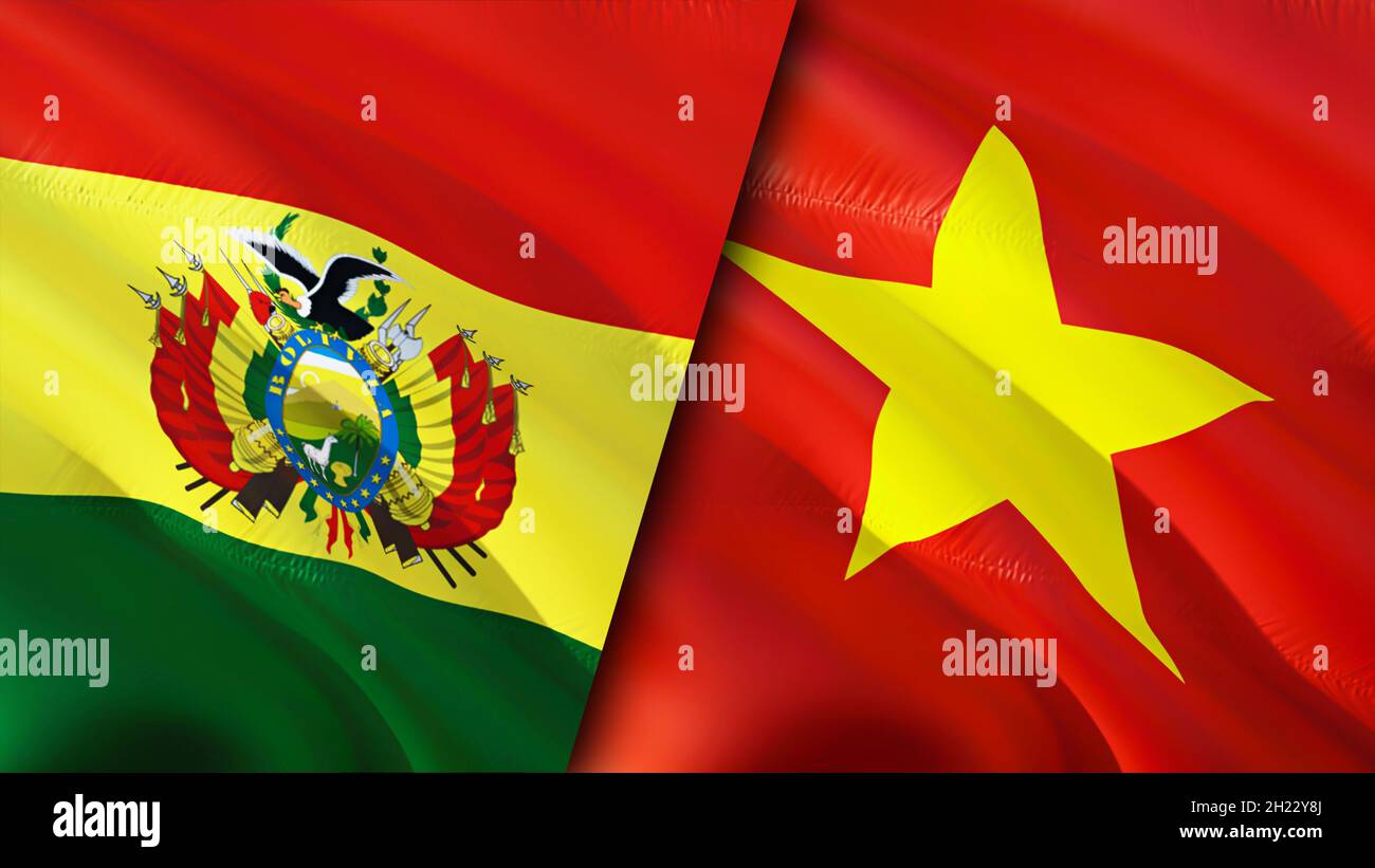 Bolivia and Vietnam flags. 3D Waving flag design. Vietnam Bolivia flag ...