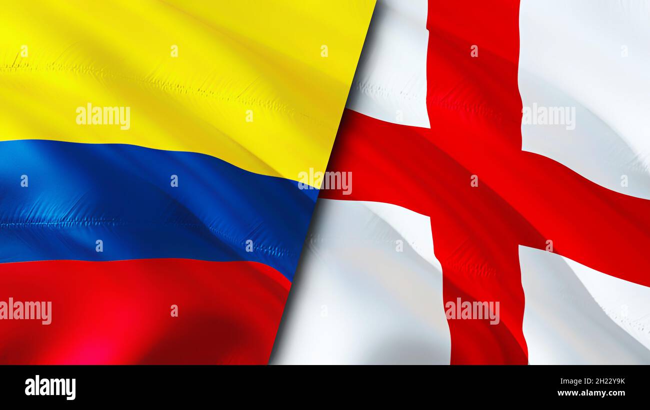 Colombia and England flags. 3D Waving flag design. Colombia England ...