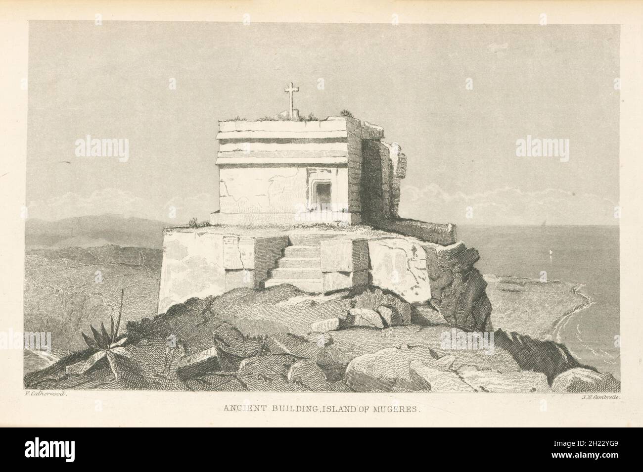 Mayan temple on Isla Mujeres, Yucatan Peninsula, Mexico, engraving by ...