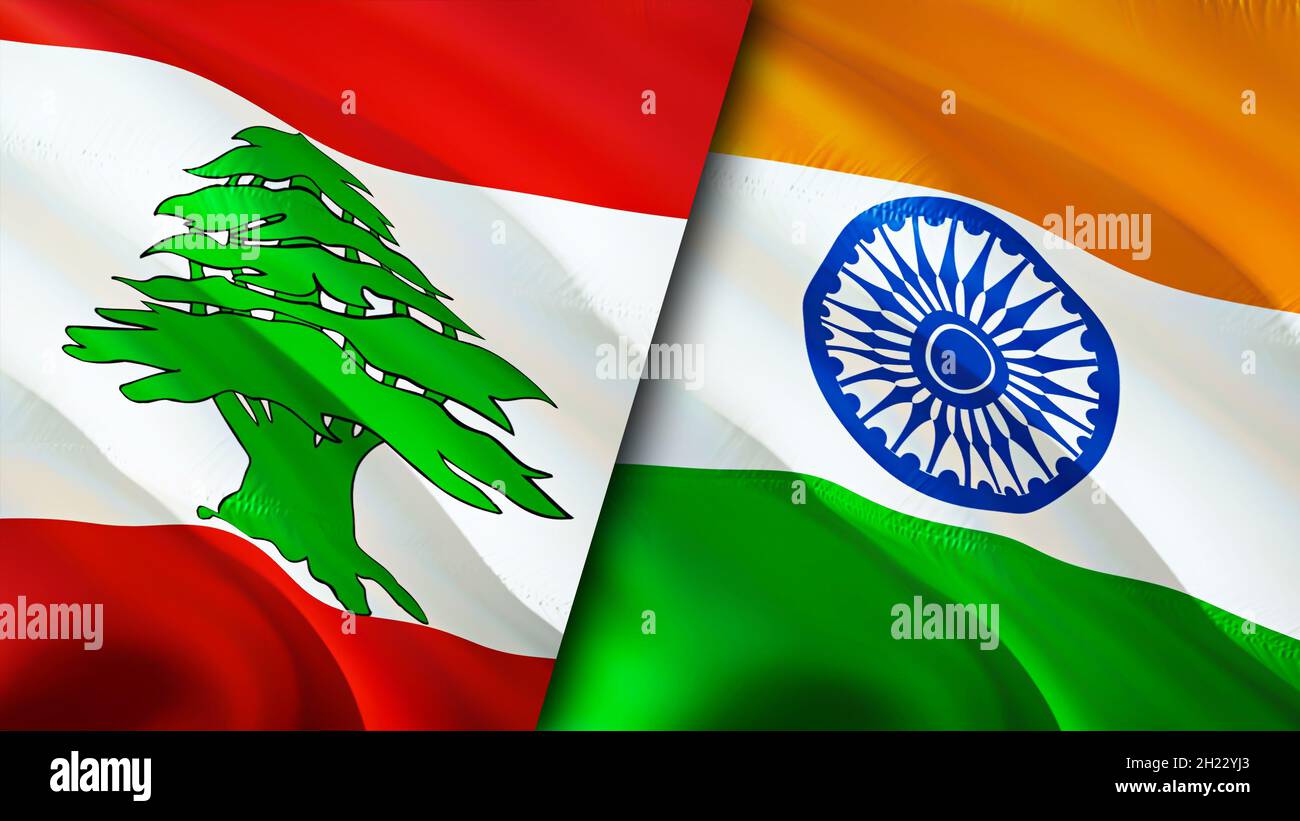 Lebanon and India flags. 3D Waving flag design. Lebanon India flag ...
