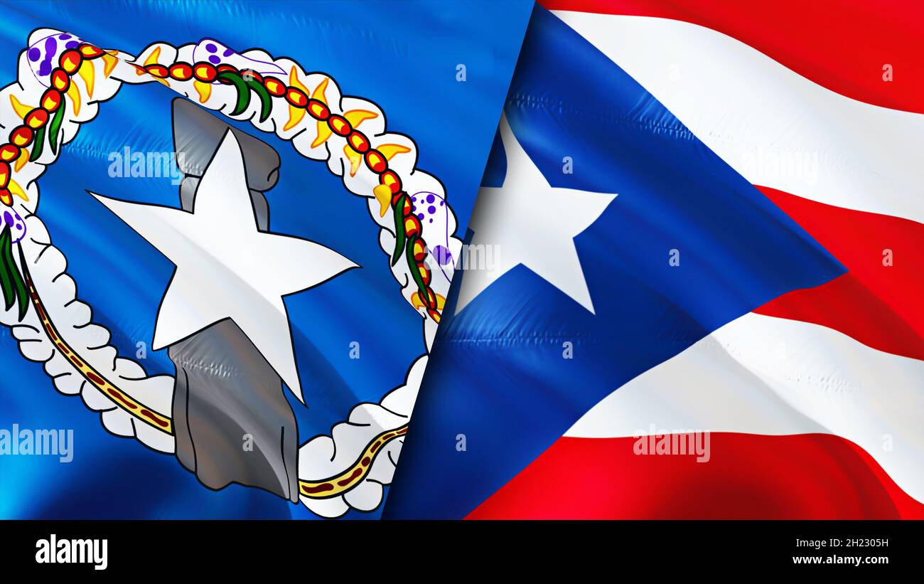 Mariana Islands and Puerto Rico flags. 3D Waving flag design. Puerto ...