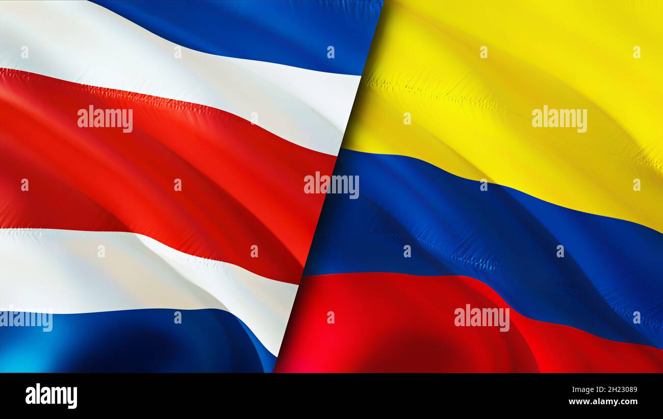 Costa Rica and Colombia flags. 3D Waving flag design. Costa Rica ...