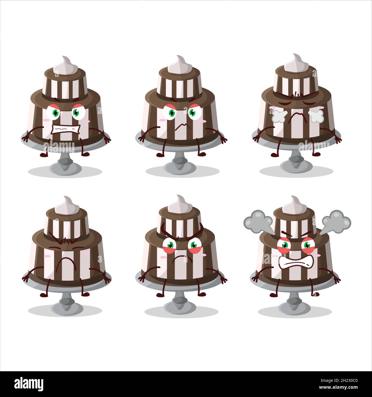 Chocolate cake sweet cartoon character with various angry expressions ...