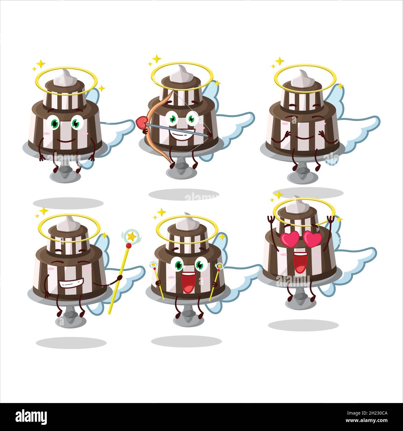 Chocolate cake sweet cartoon designs as a cute angel character. Vector ...