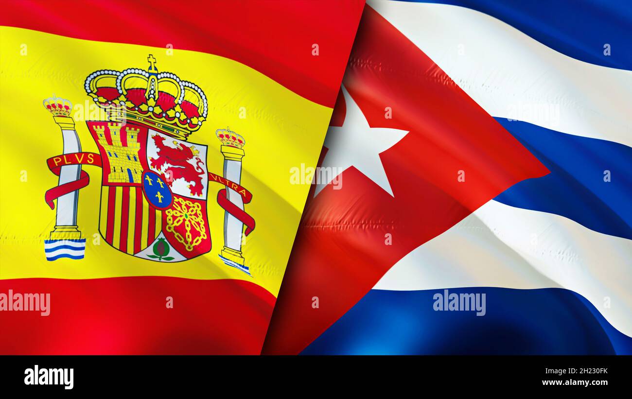 Spain and Cuba flags. 3D Waving flag design. Spain Cuba flag, picture ...