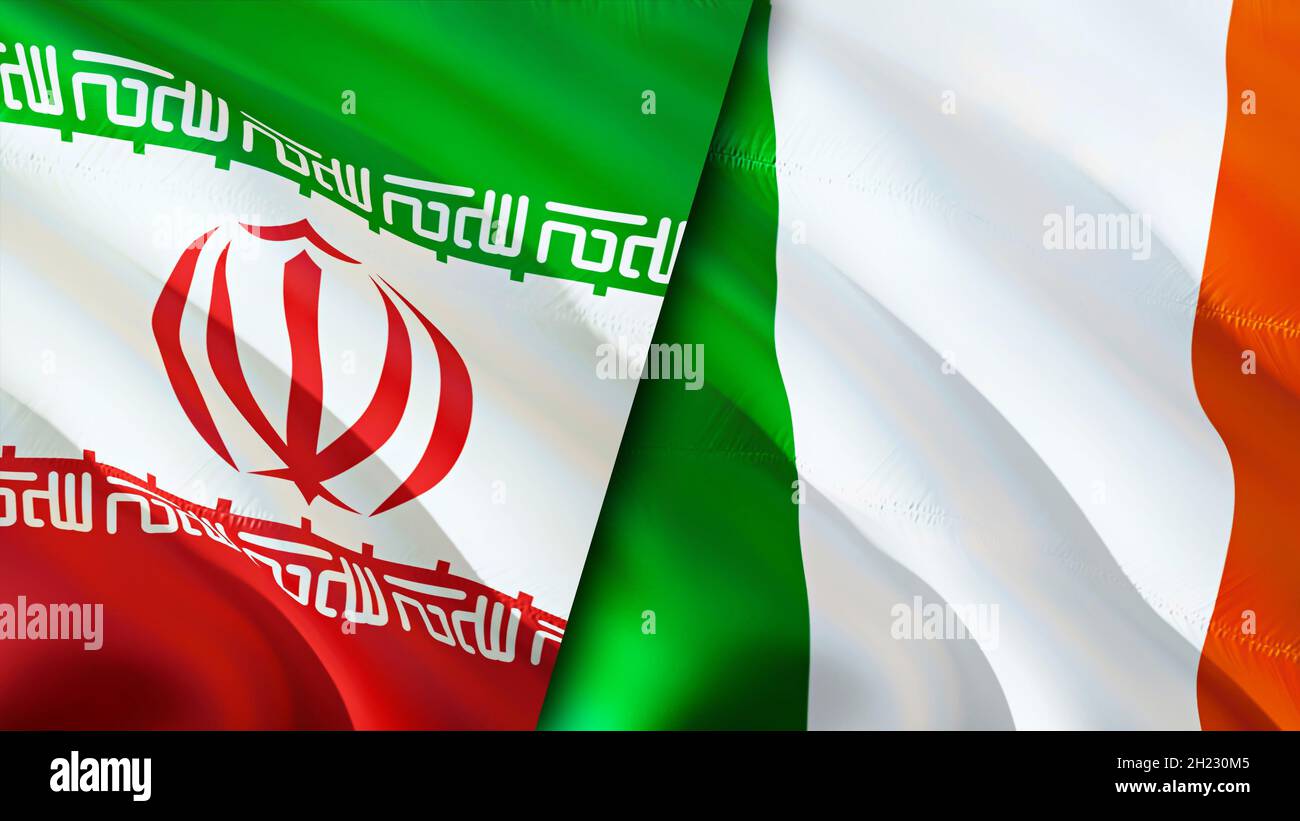 Iran and Ireland flags. 3D Waving flag design. Ireland Iran flag ...