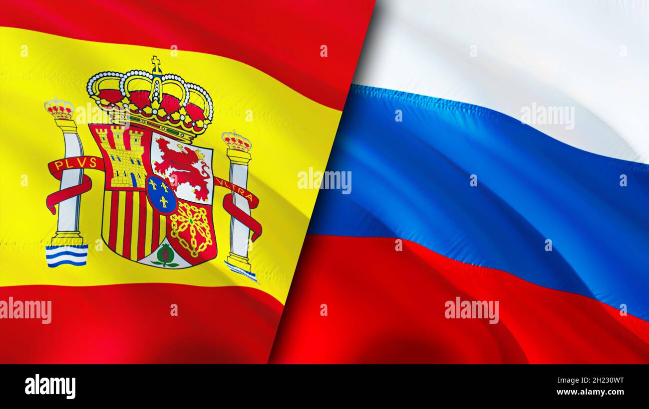 Spain and Russia flags. 3D Waving flag design. Spain Russia flag ...