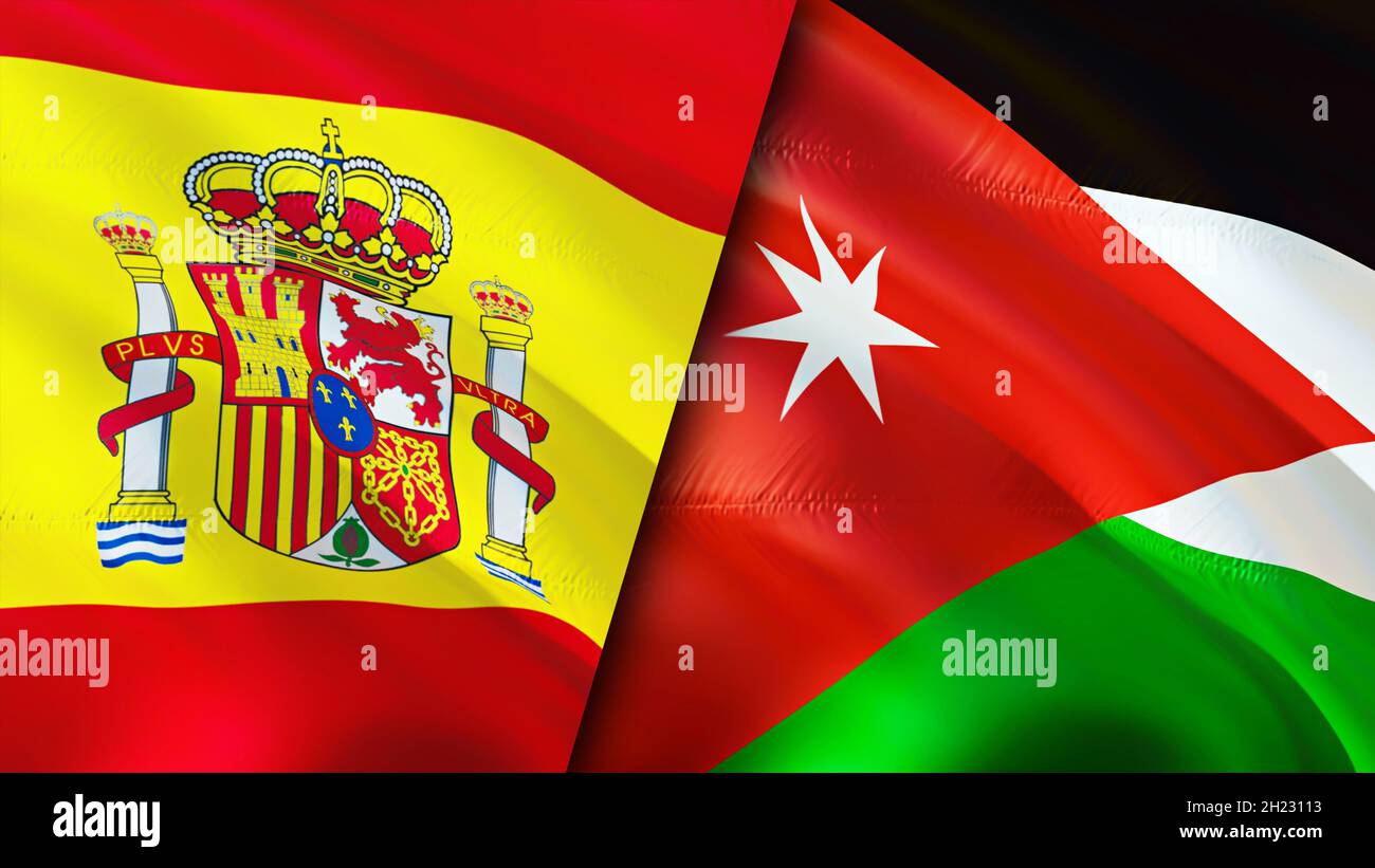Spain and Jordan flags. 3D Waving flag design. Spain Jordan flag ...