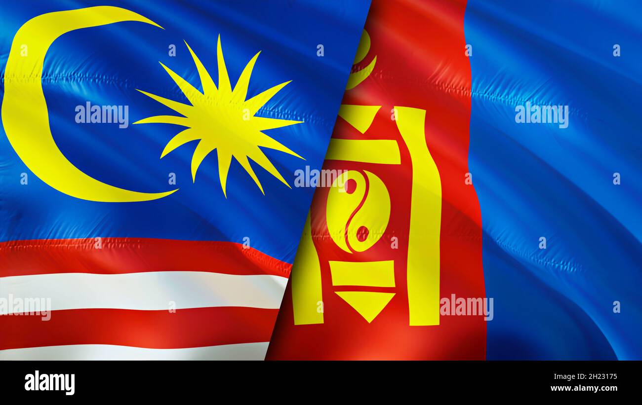 Malaysia and Mongolia flags. 3D Waving flag design. Malaysia Mongolia ...
