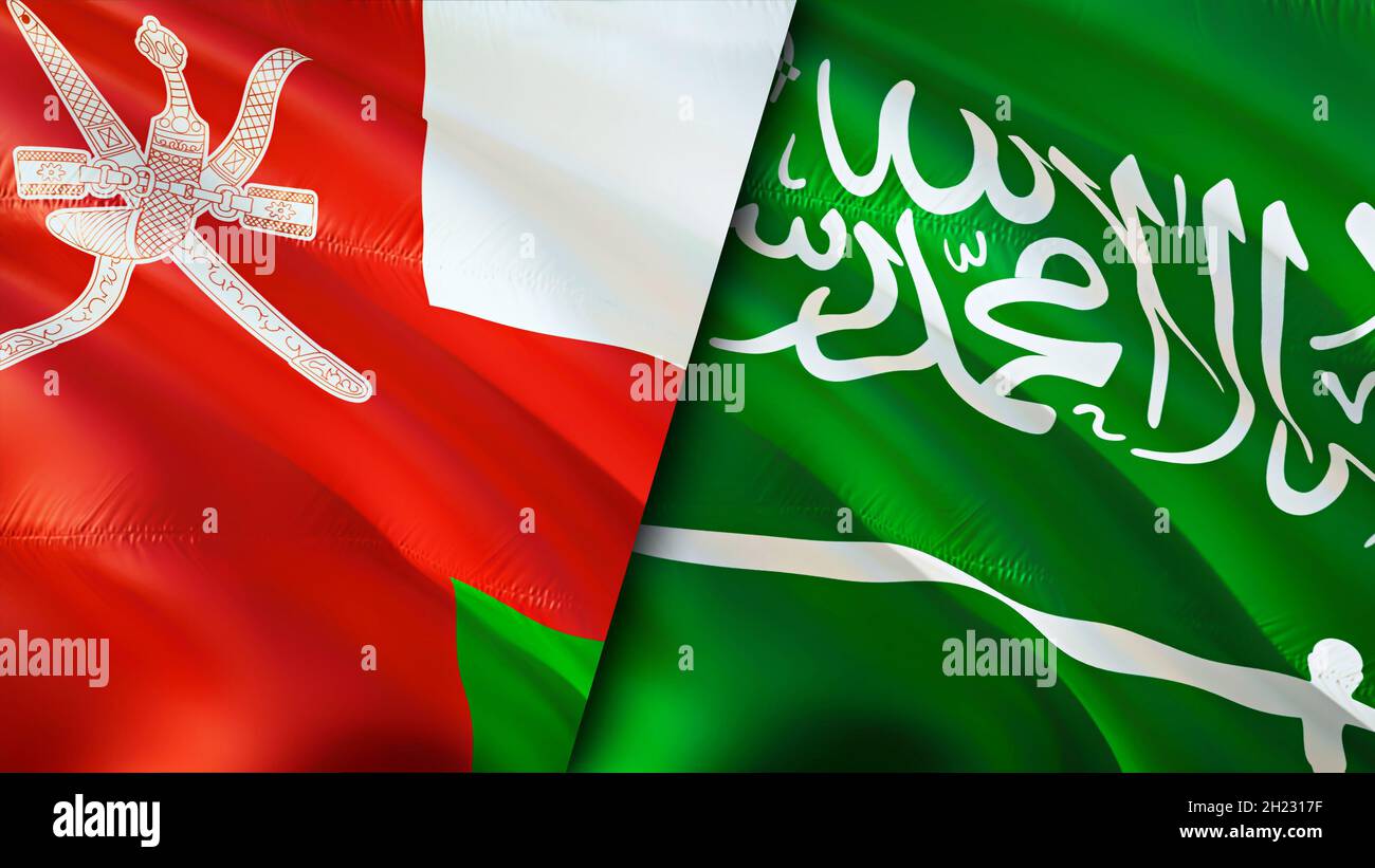 Oman and Saudi Arabia flags. 3D Waving flag design. Saudi Arabia Oman ...