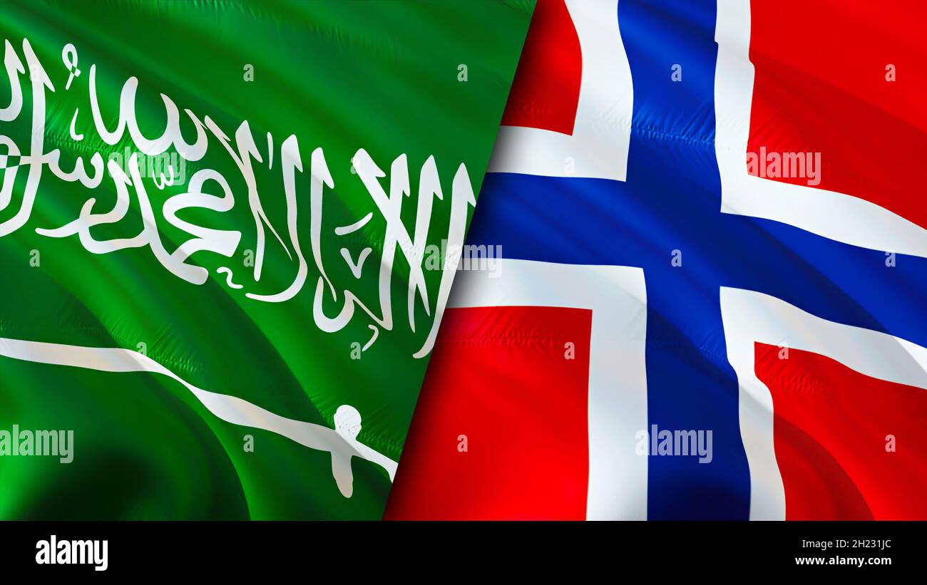 Saudi Arabia and Norway flags. 3D Waving flag design. Norway Saudi ...