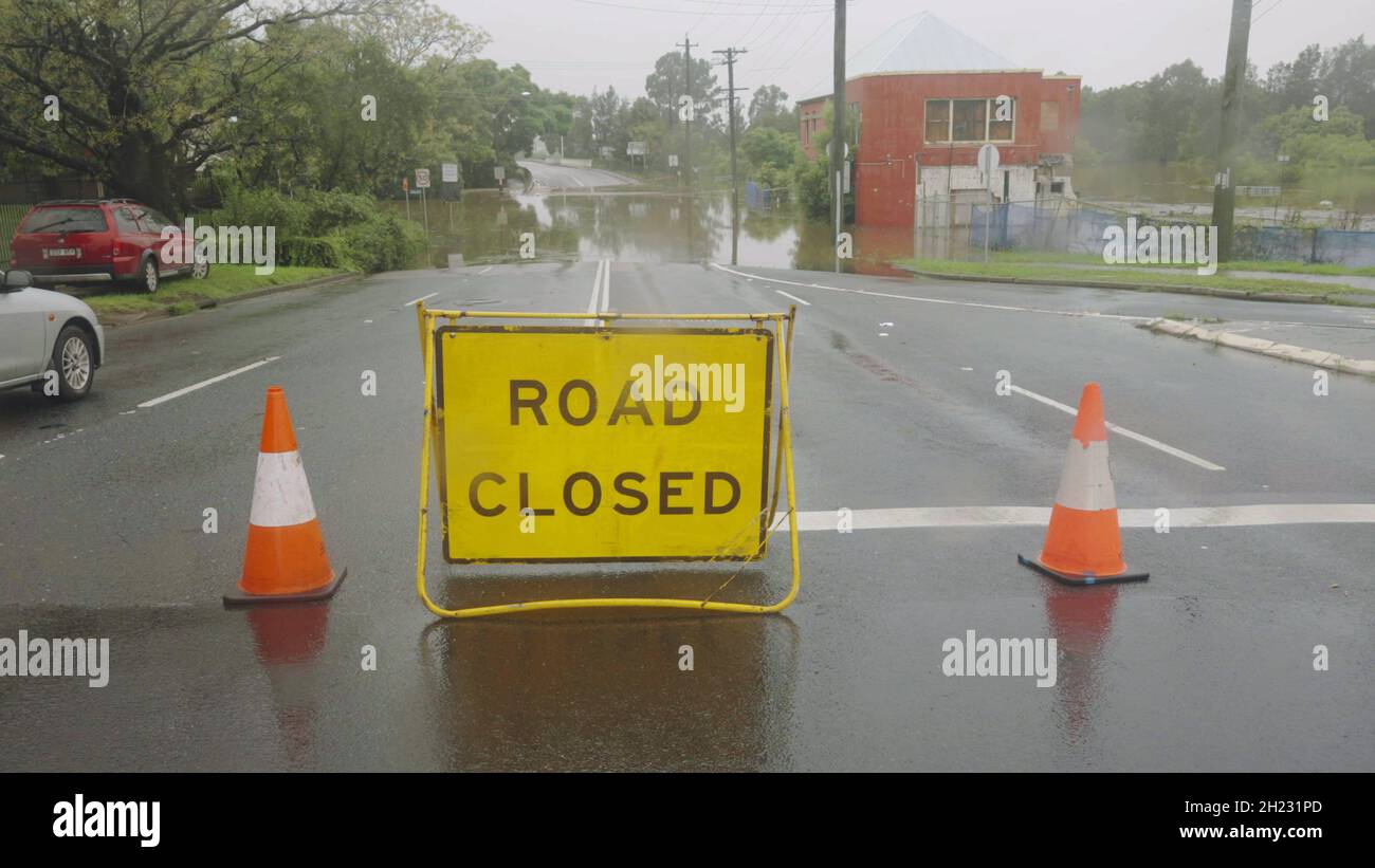 road closed sign due to flooding at bridge street in windsor of nsw ...