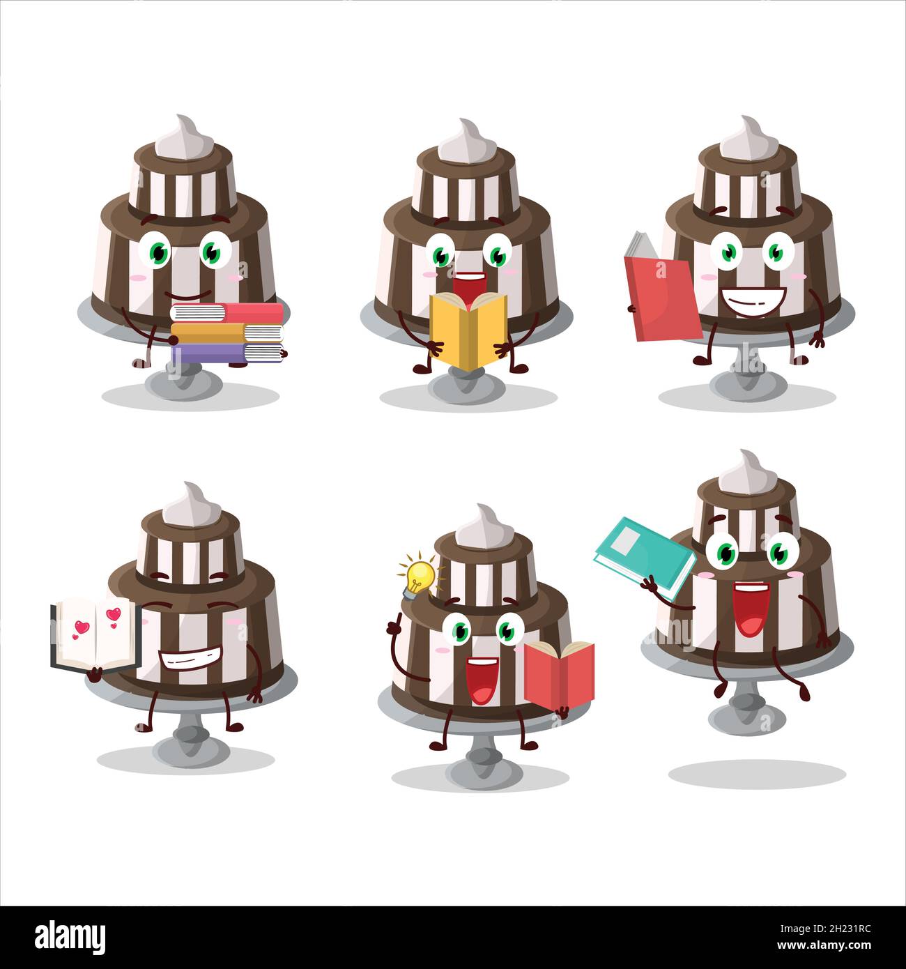 A picture of chocolate cake sweet cartoon character concept reading an ...
