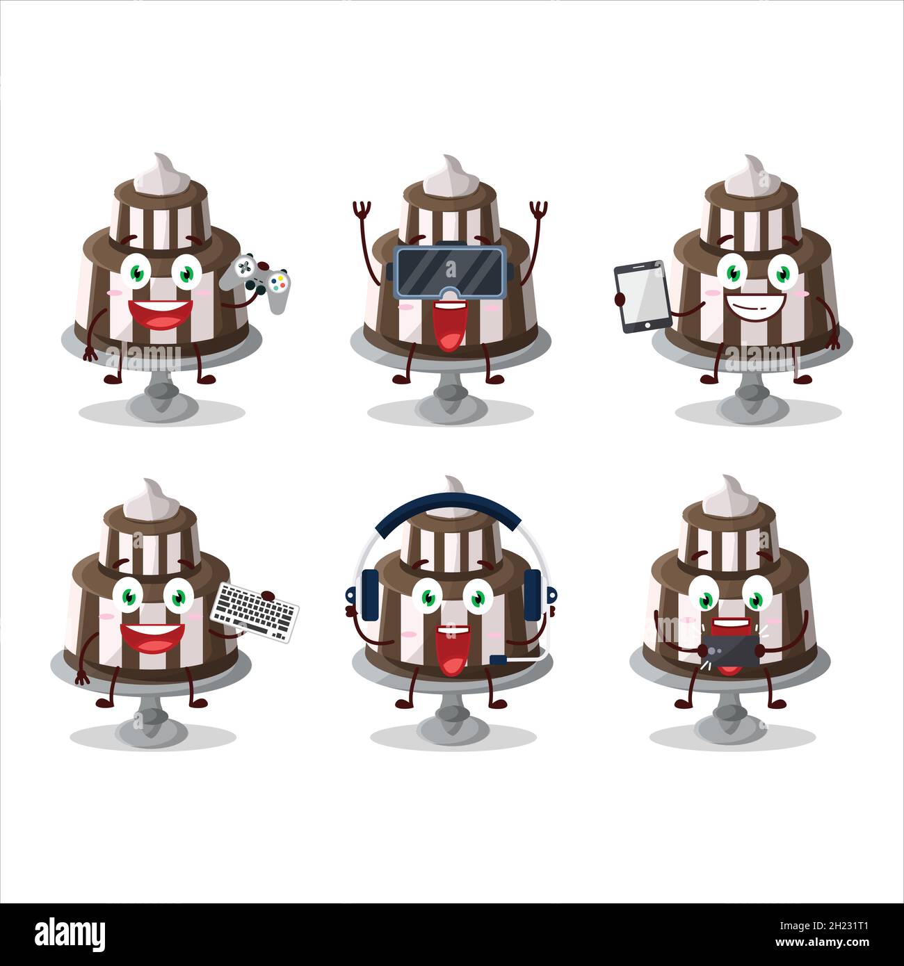 Chocolate cake sweet cartoon character are playing games with various ...