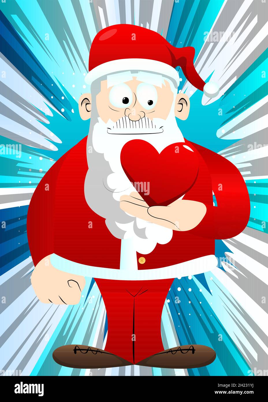 Santa Claus in his red clothes with white beard holding red heart in ...