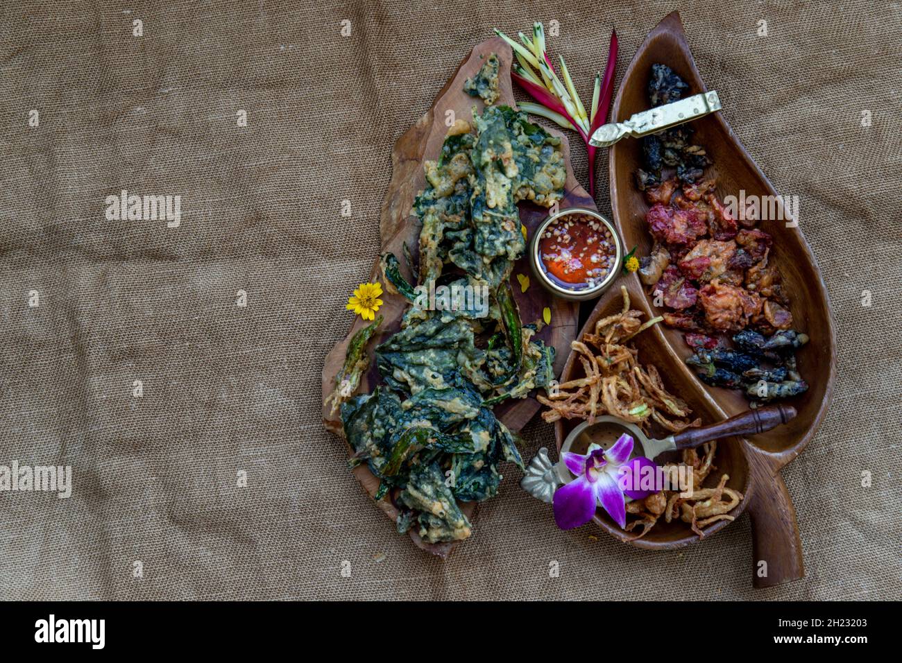 Crispy Flowers, Crispy Herbs and Crispy Vegetables served with Sweet ...