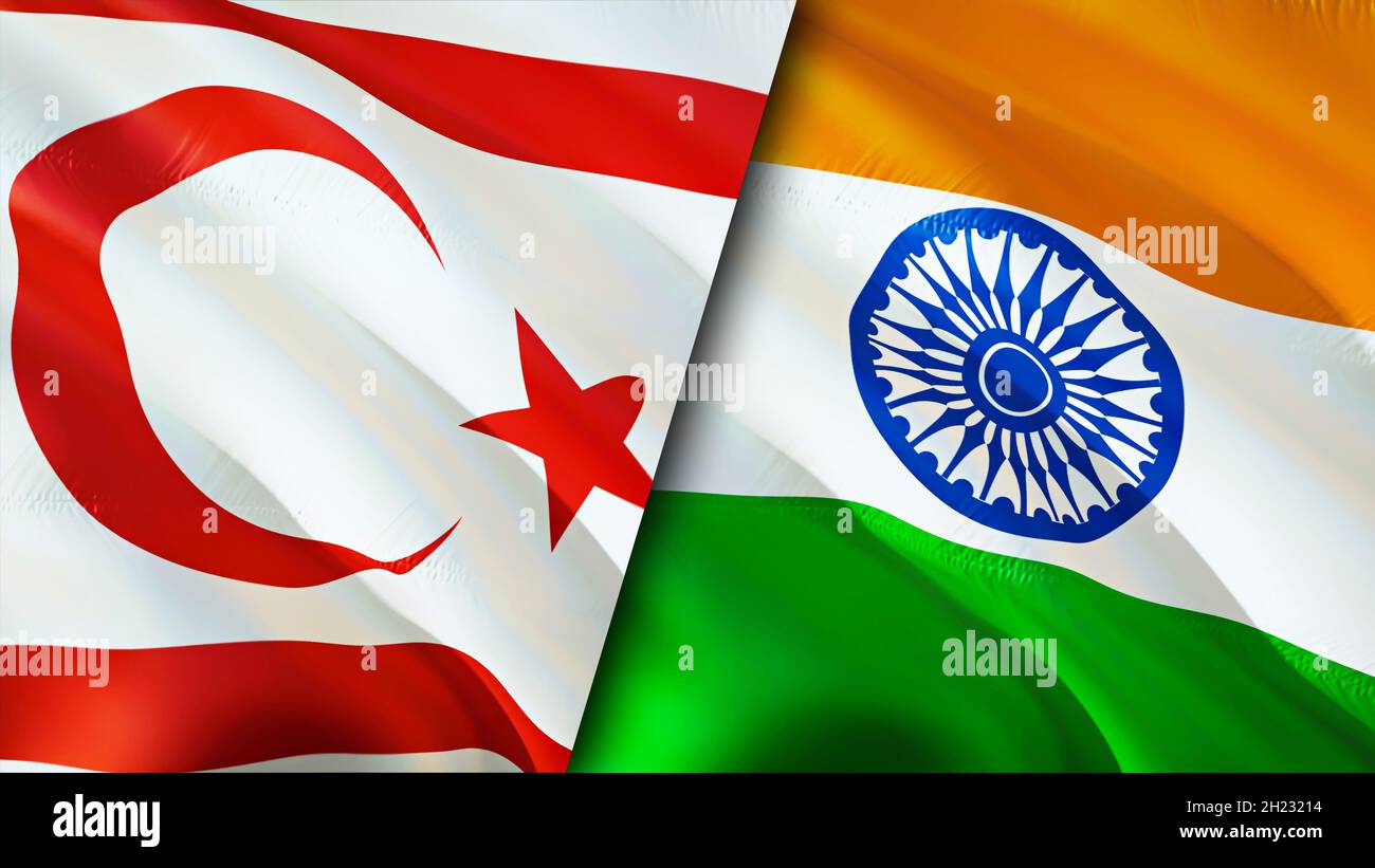 Northern Cyprus and India flags. 3D Waving flag design. Northern Cyprus ...