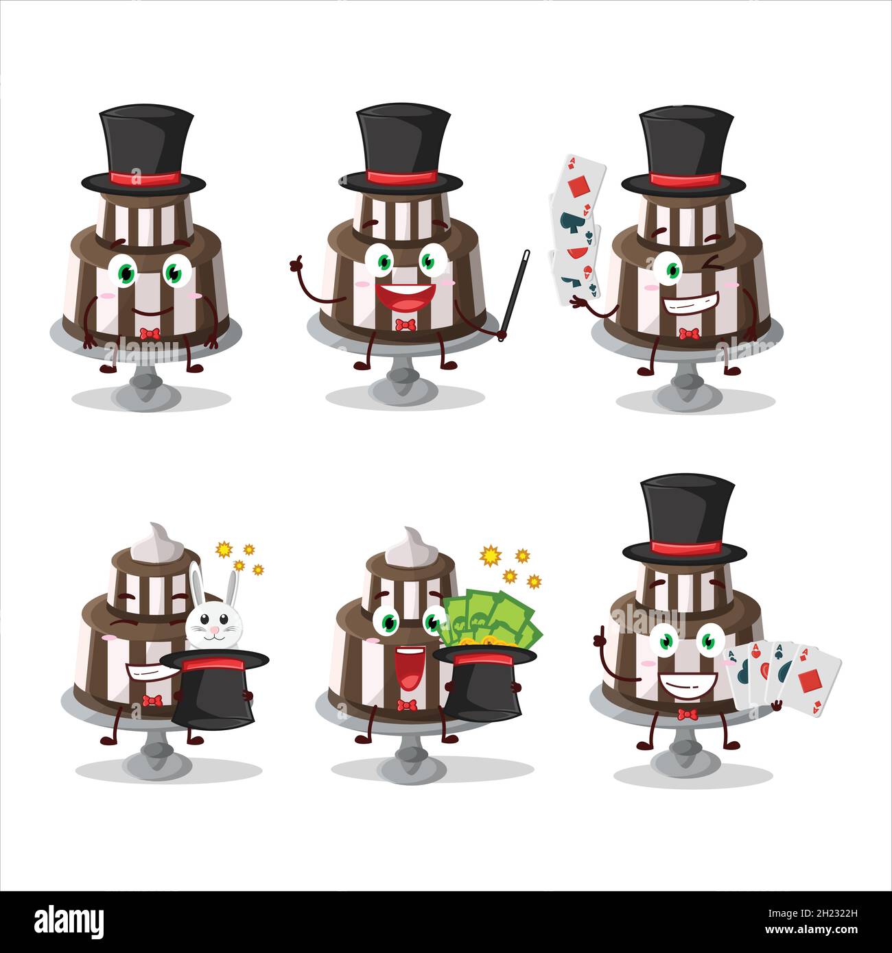 A chocolate cake sweet Magician cartoon character perform on a stage ...