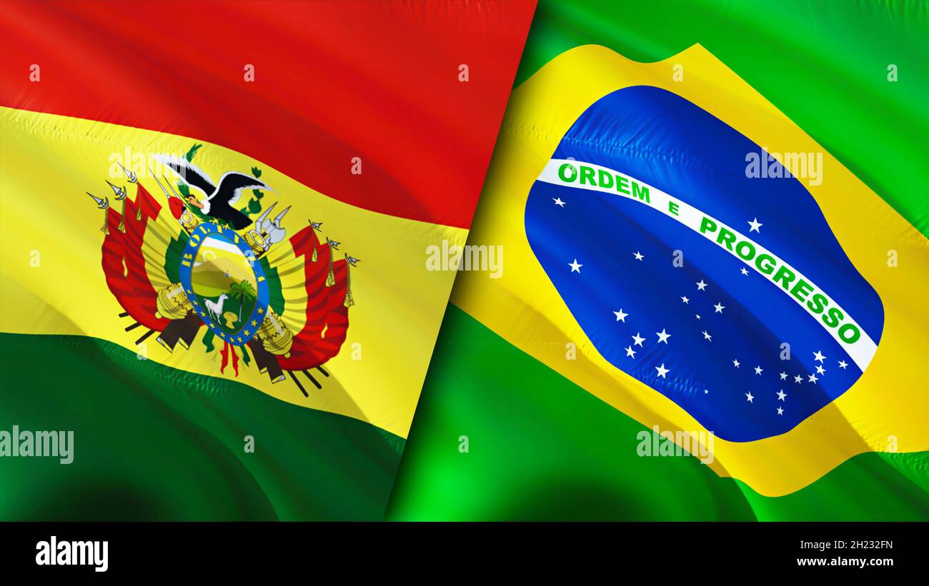 Bolivia and Brazil flags. 3D Waving flag design. Brazil Bolivia flag ...