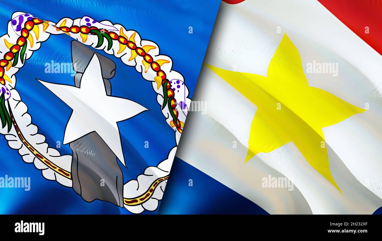 Mariana Islands and Saba Island flags. 3D Waving flag design. Saba ...