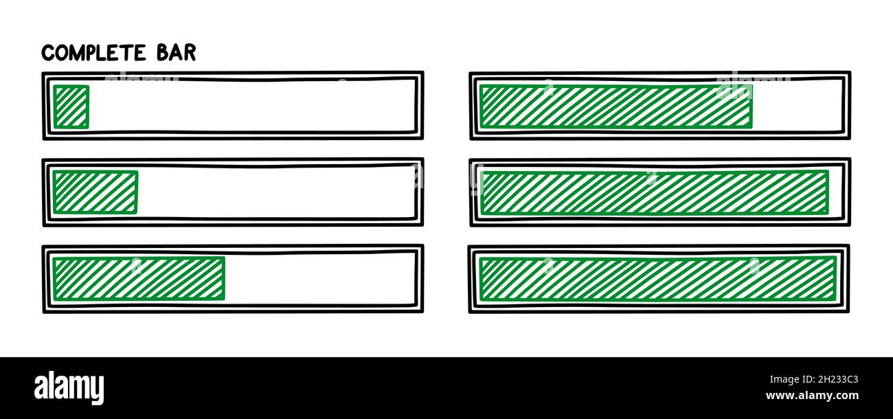 Progress loading bar. Infographics design element with green status of completion. Hand drawn ...