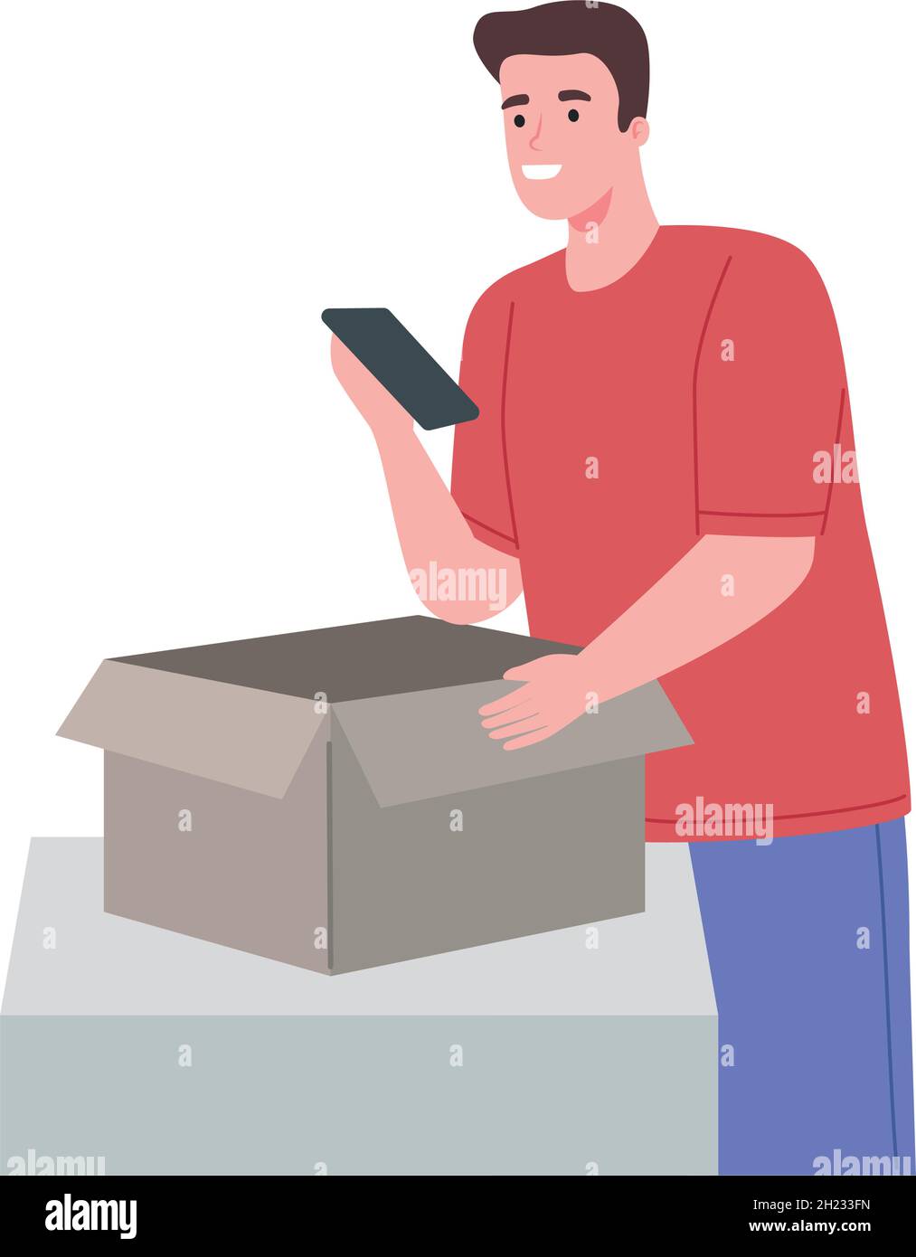 Male opening package Stock Vector Images - Alamy