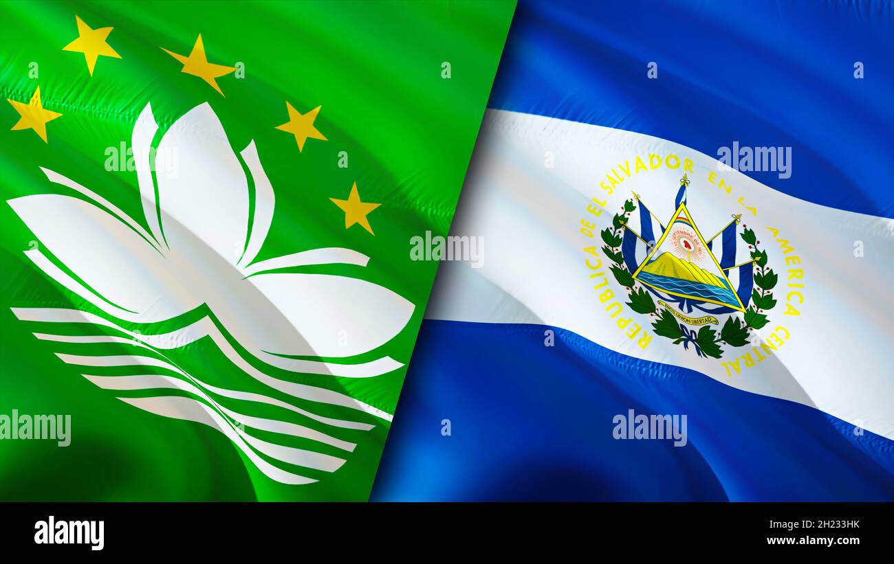 Macau and El Salvador flags. 3D Waving flag design. Macau El Salvador ...
