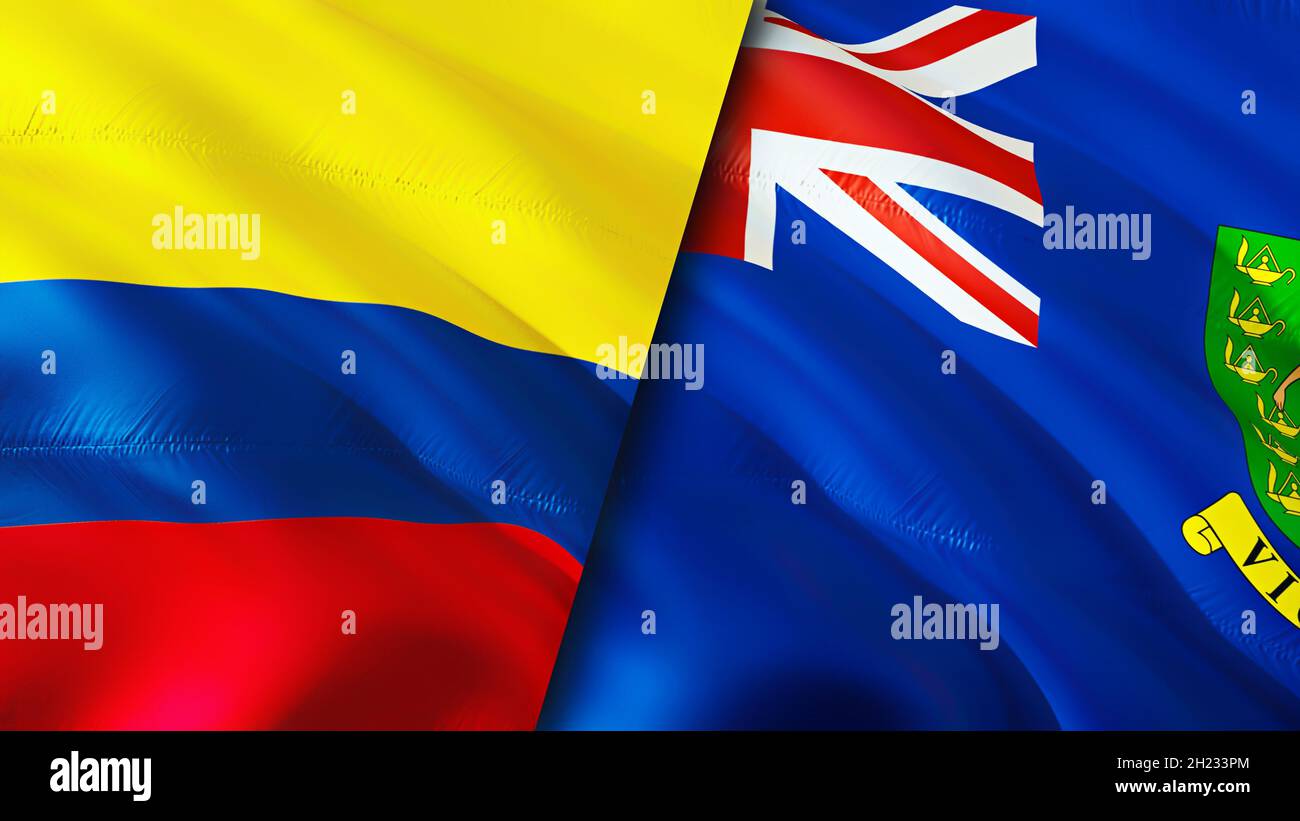 Colombia and British Virgin Islands flags. 3D Waving flag design ...