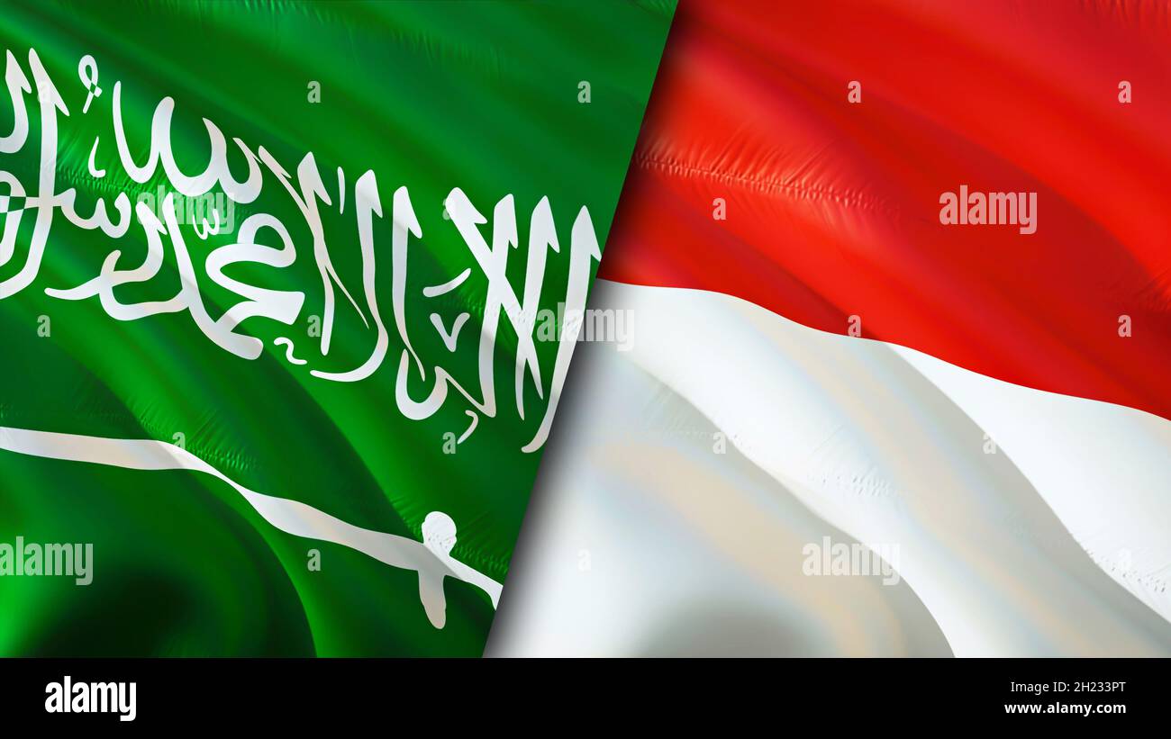 Saudi Arabia and Indonesia flags. 3D Waving flag design. Indonesia Saudi Arabia flag, picture ...