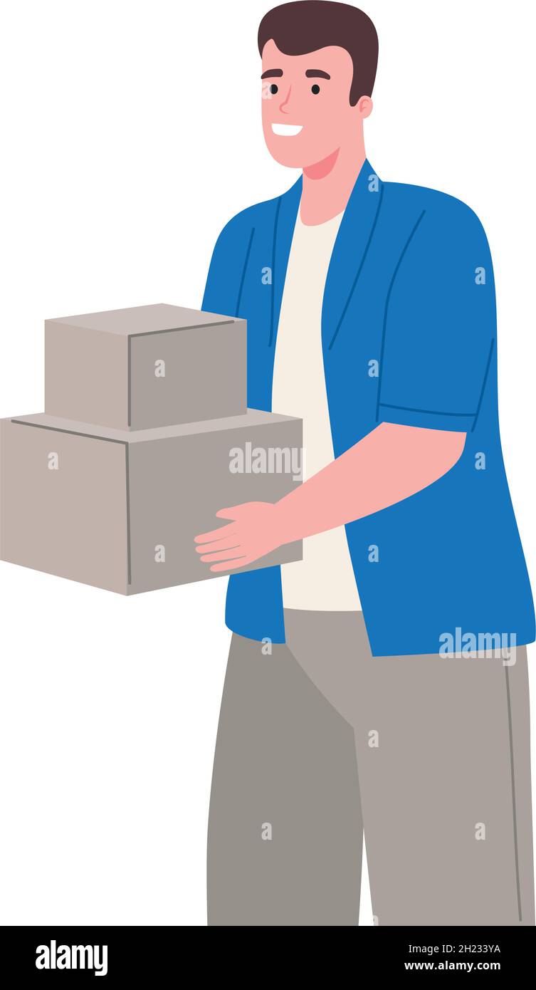 unboxing, man holding boxes Stock Vector Image & Art - Alamy