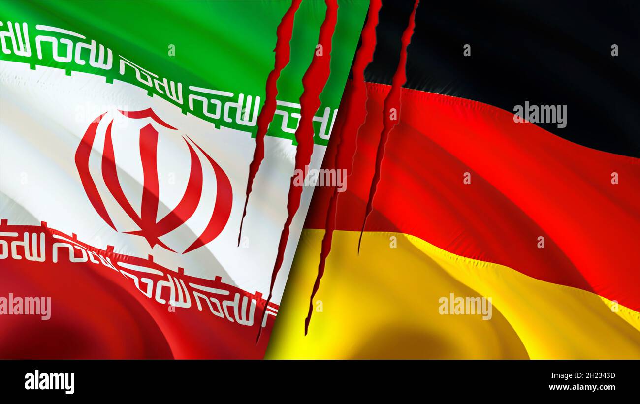 Iran and Germany flags with scar concept. Waving flag,3D rendering ...