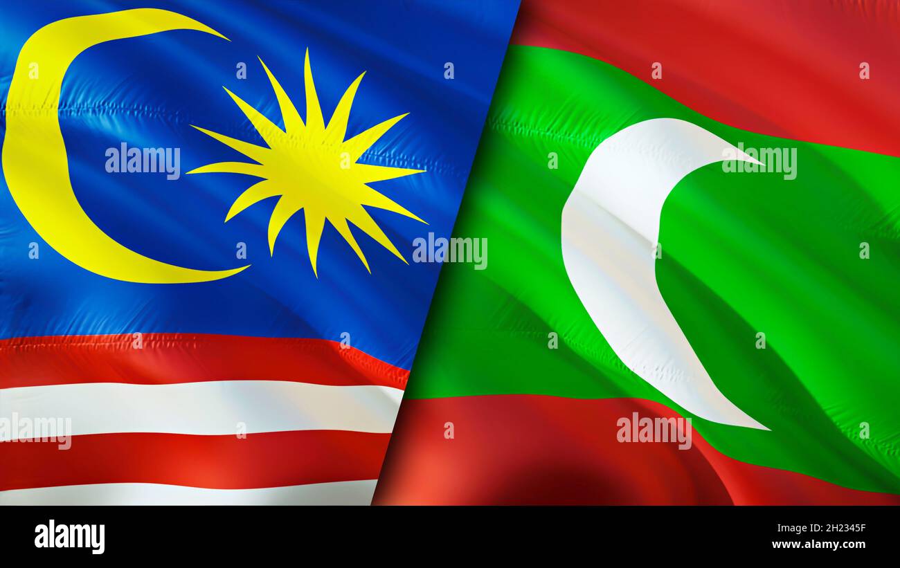 Malaysia and Maldives flags. 3D Waving flag design. Malaysia Maldives ...