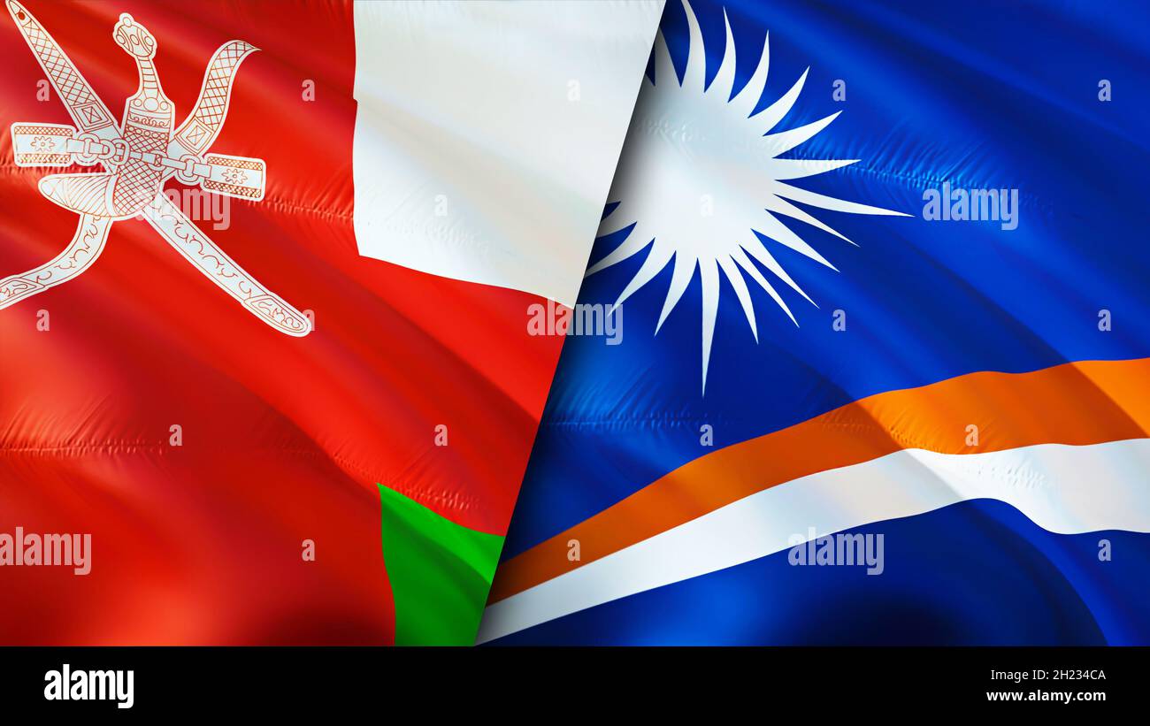 Oman and Marshall Islands flags. 3D Waving flag design. Marshall ...