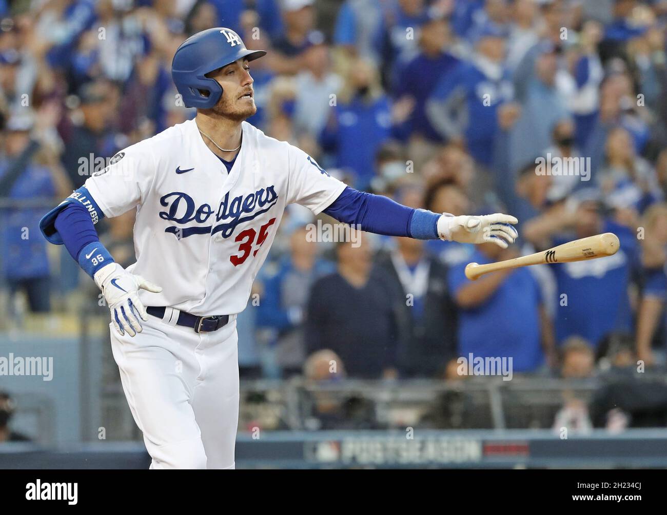 Cody Bellinger of the Los Angeles Dodgers hits a three-run home run in ...