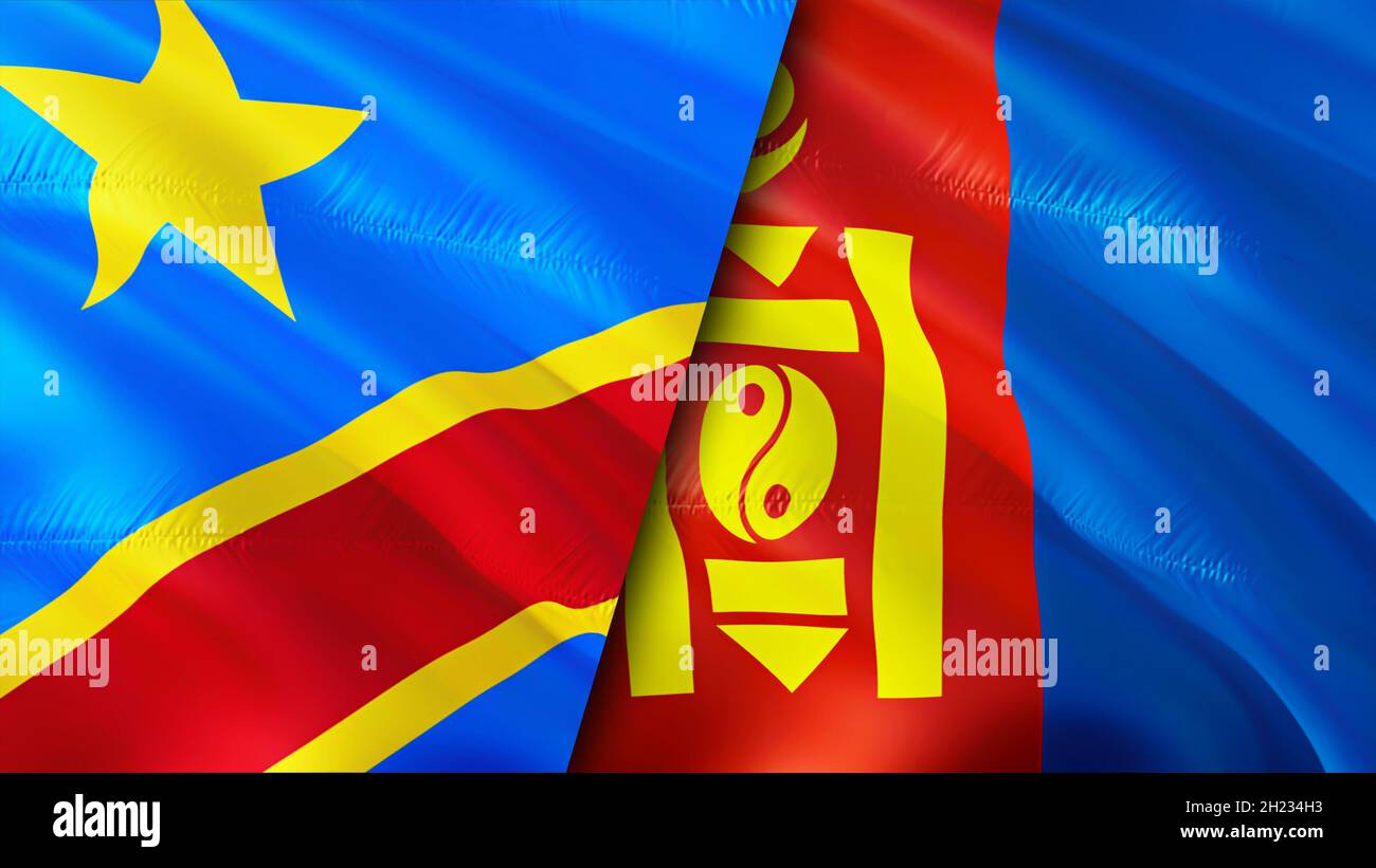 DR Congo and Mongolia flags. 3D Waving flag design. Mongolia DR Congo ...