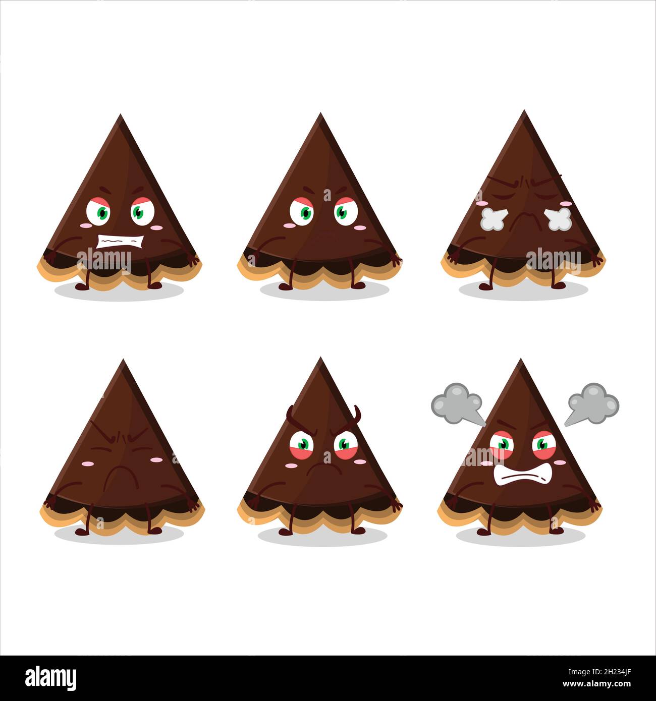 Slice of chocolate tart cartoon character with various angry ...