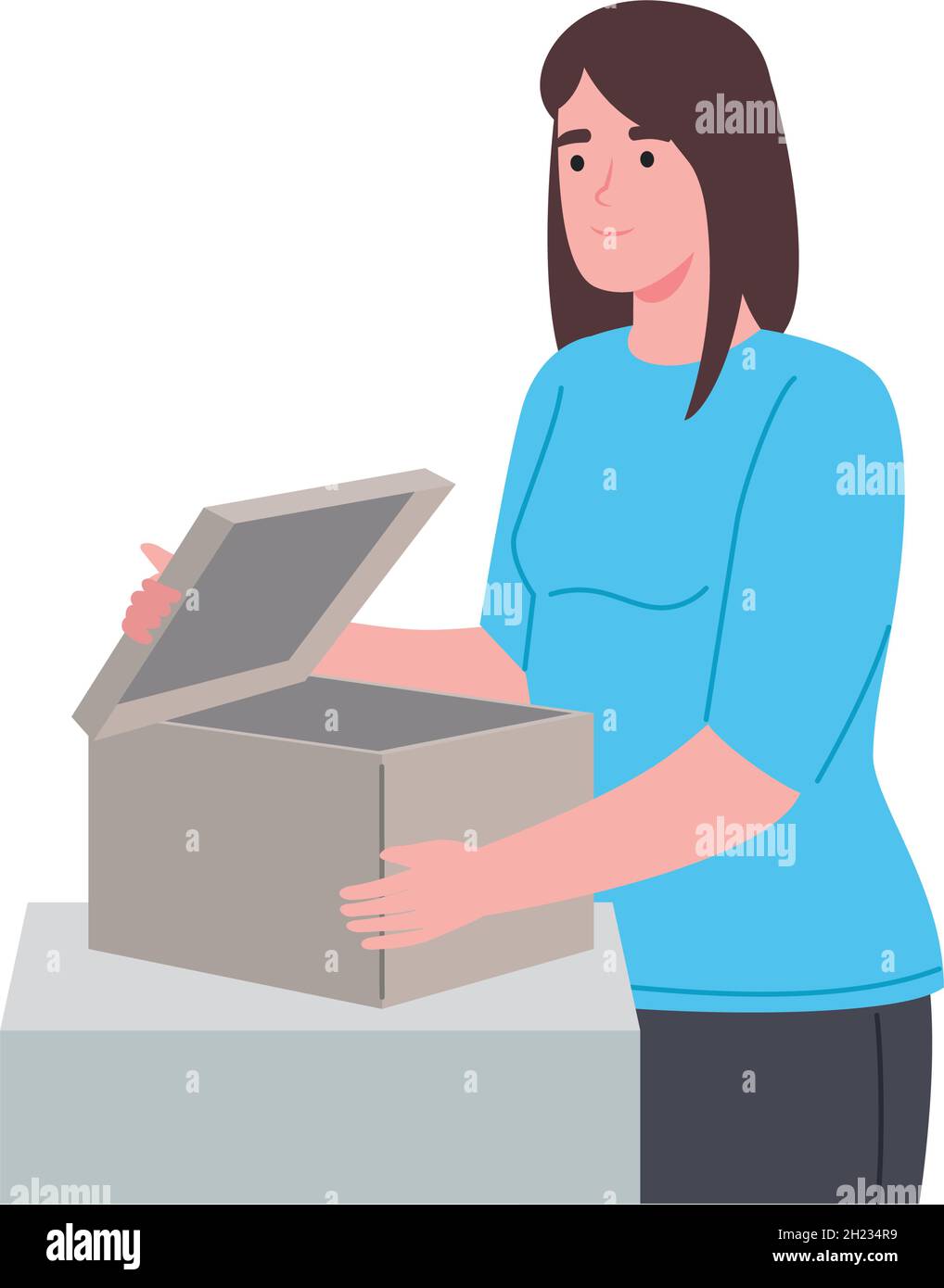 young woman opening box Stock Vector Image & Art - Alamy