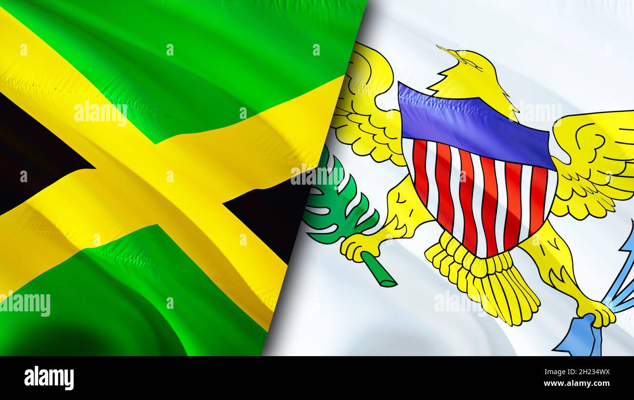 Jamaica and U.S. Virgin islands flags. 3D Waving flag design. Jamaica U ...