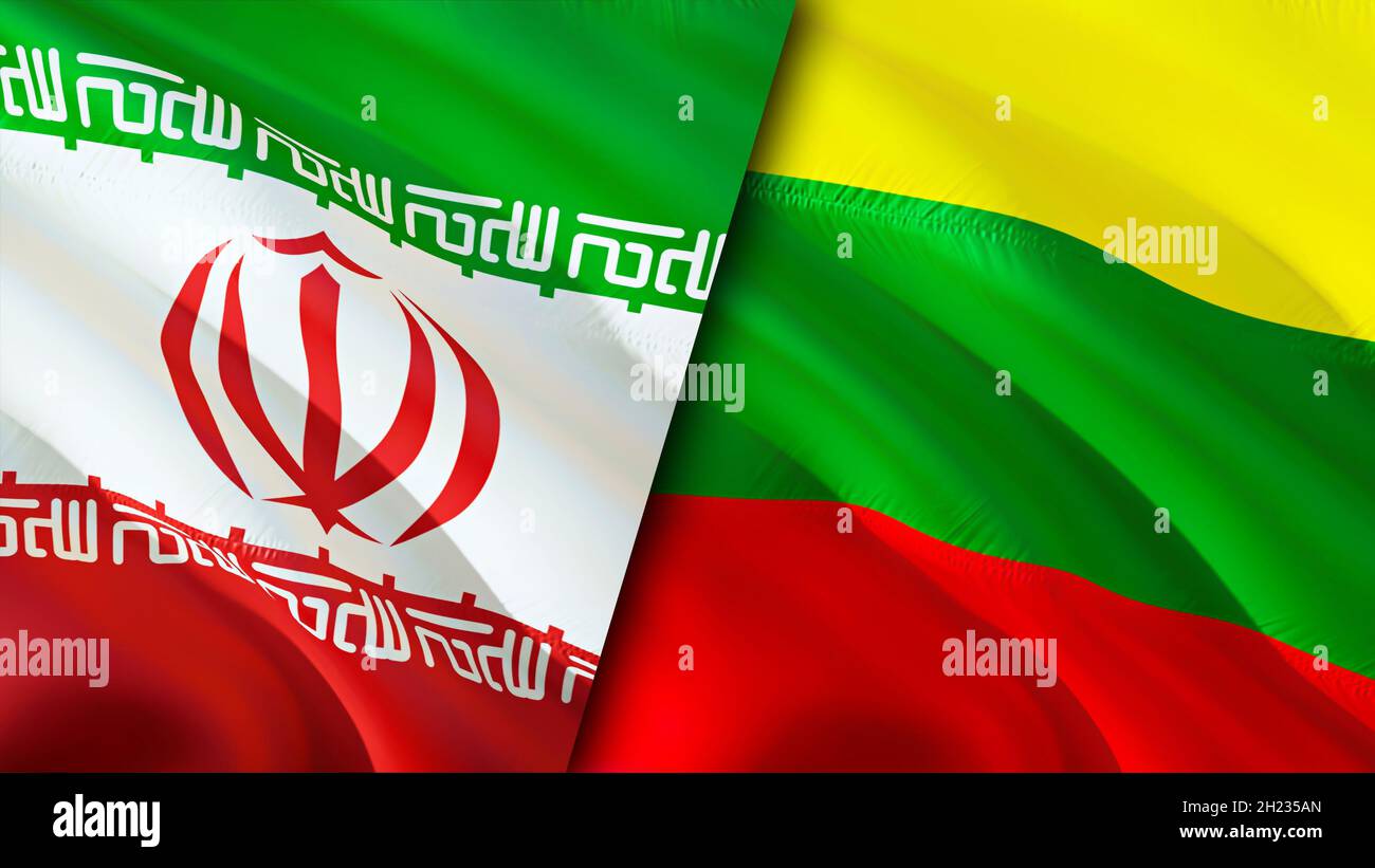 Iran and Lithuania flags. 3D Waving flag design. Lithuania Iran flag ...