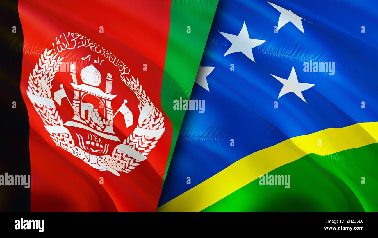 Afghanistan and Solomon Islands flags. 3D Waving flag design. Solomon ...
