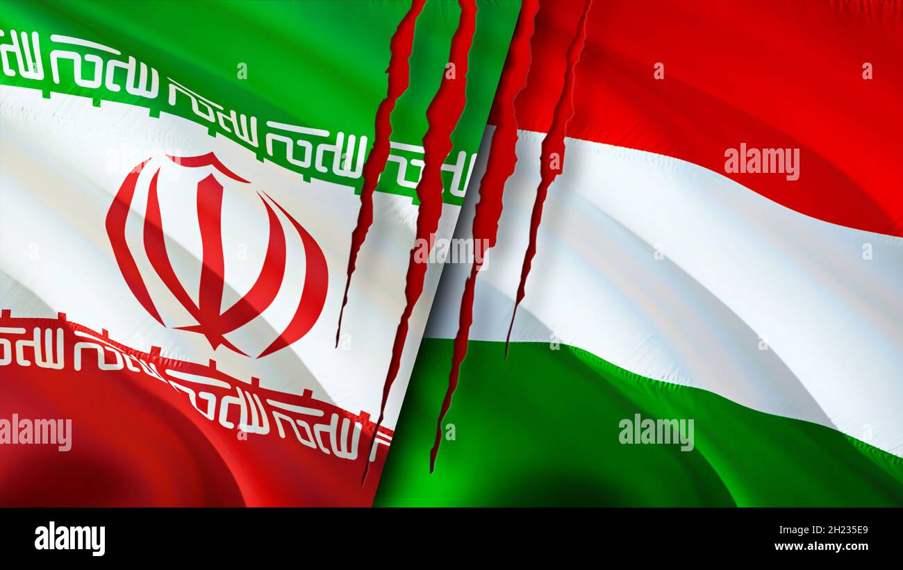 Iran and Hungary flags with scar concept. Waving flag,3D rendering ...