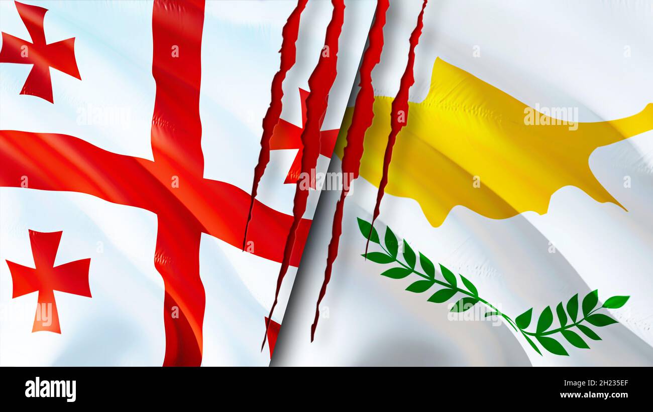 Georgia and Cyprus flags with scar concept. Waving flag,3D rendering ...