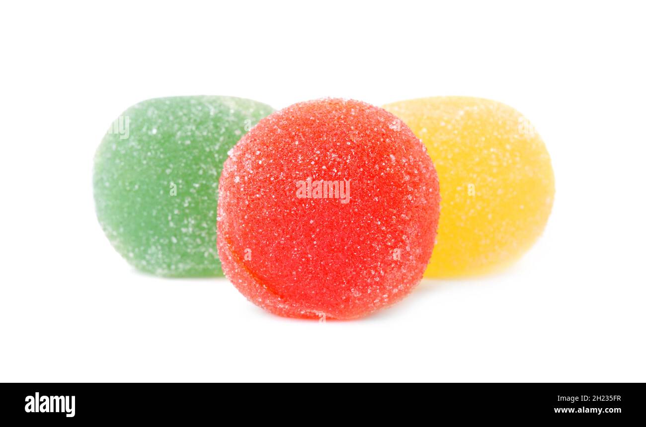 Delicious colorful chewing candies on white background Stock Photo - Alamy