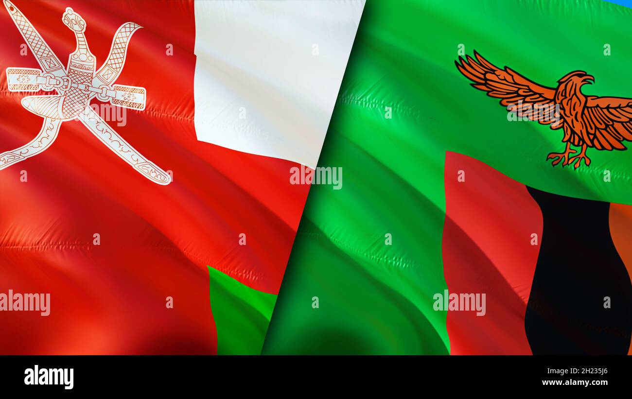Oman and Zambia flags. 3D Waving flag design. Zambia Oman flag, picture ...