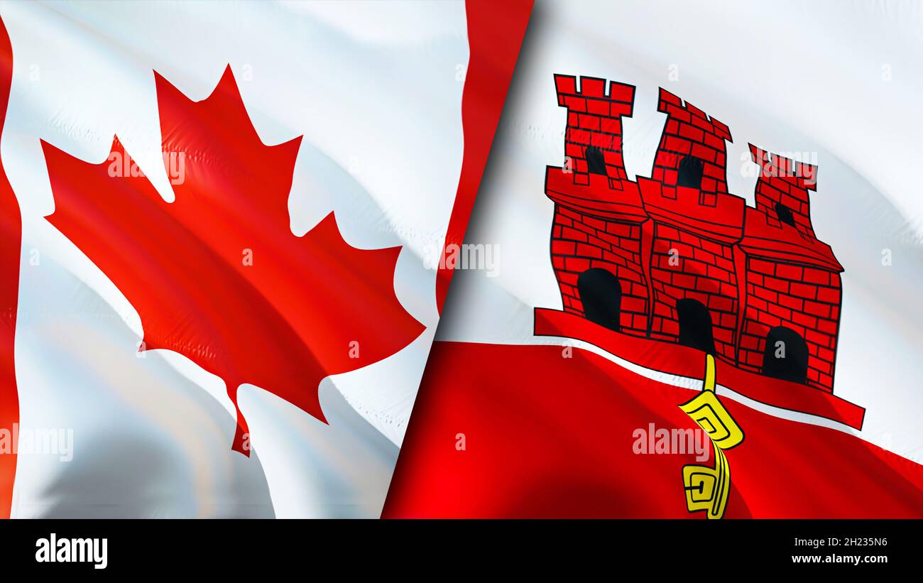 Canada and Gibraltar flags. 3D Waving flag design. Canada Gibraltar ...