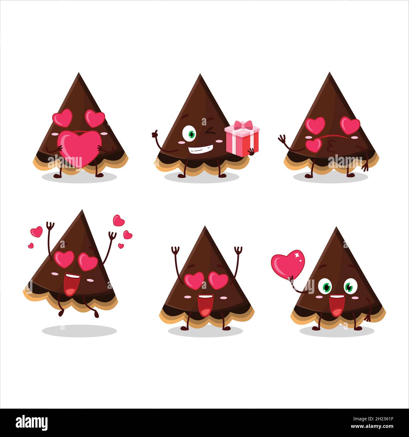 Slice of chocolate tart cartoon character with love cute emoticon ...