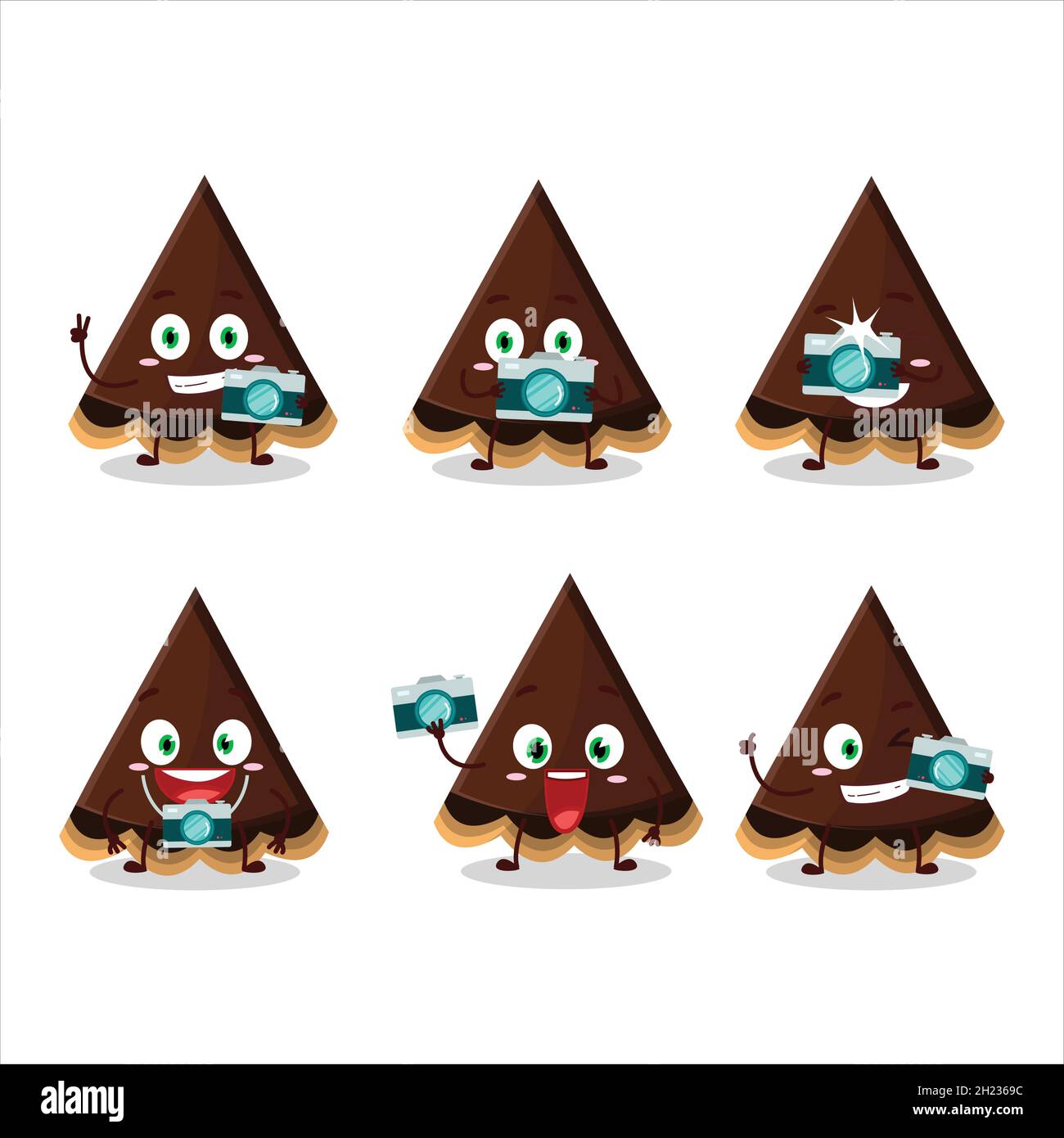 Photographer profession emoticon with slice of chocolate tart cartoon ...