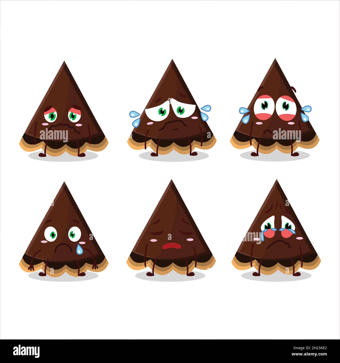 Slice of chocolate tart cartoon character with sad expression. Vector ...